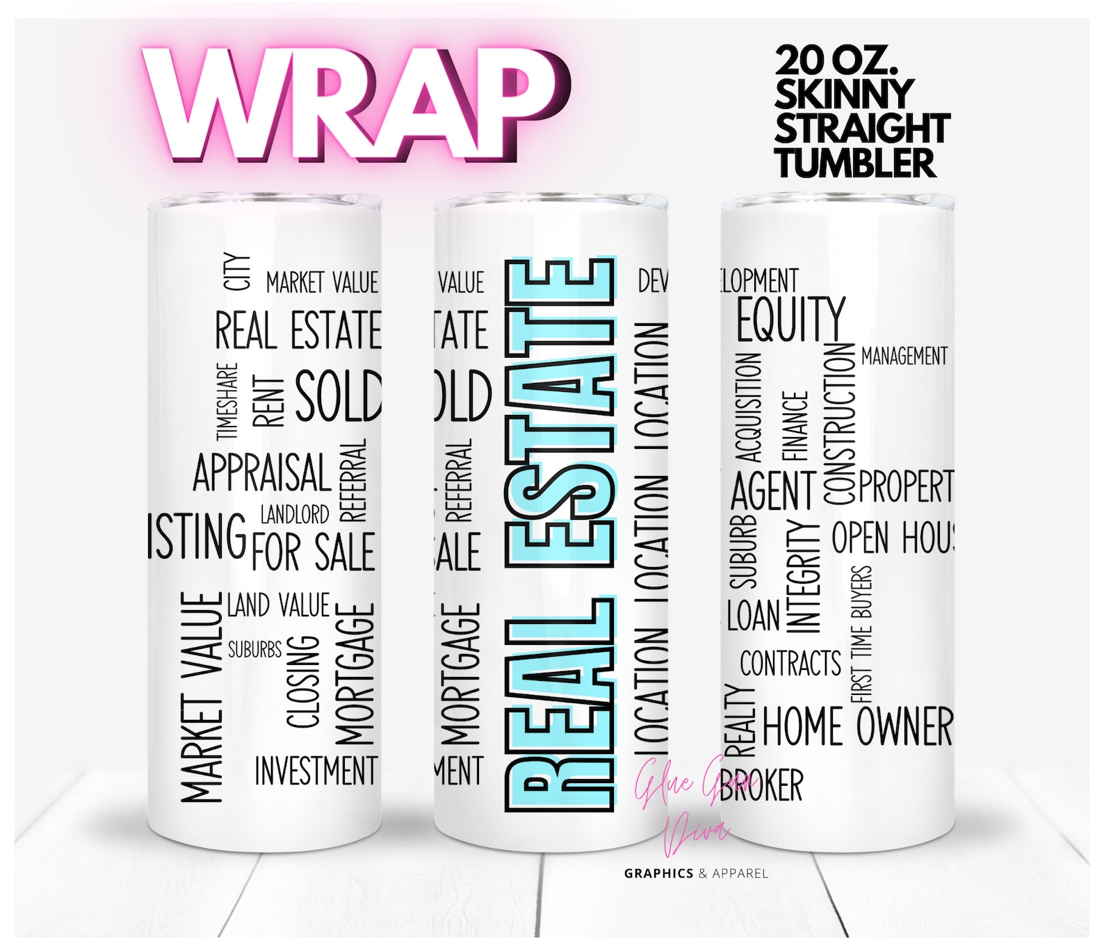 REAL ESTATE Agent Realtor Word Cloud WRAP for Skinny 20 0z - Etsy