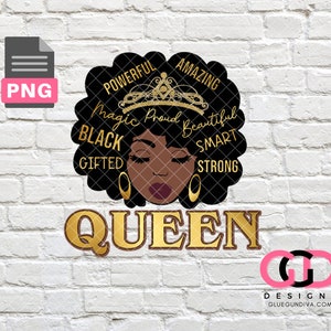 Black Queen, Afro, Gold Crown, Affirmations, BLM, Sublimation Image ...