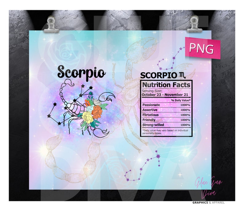 SCORPIO Nutrition Facts Zodiac | WRAP for Skinny 20 0z Straight Tumbler ...