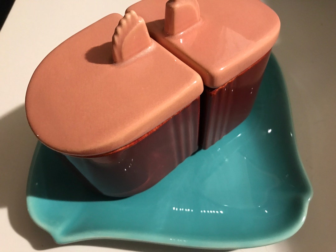 Art Deco Franciscan Ware Condiment Set With Turquoise Under-plate - Etsy