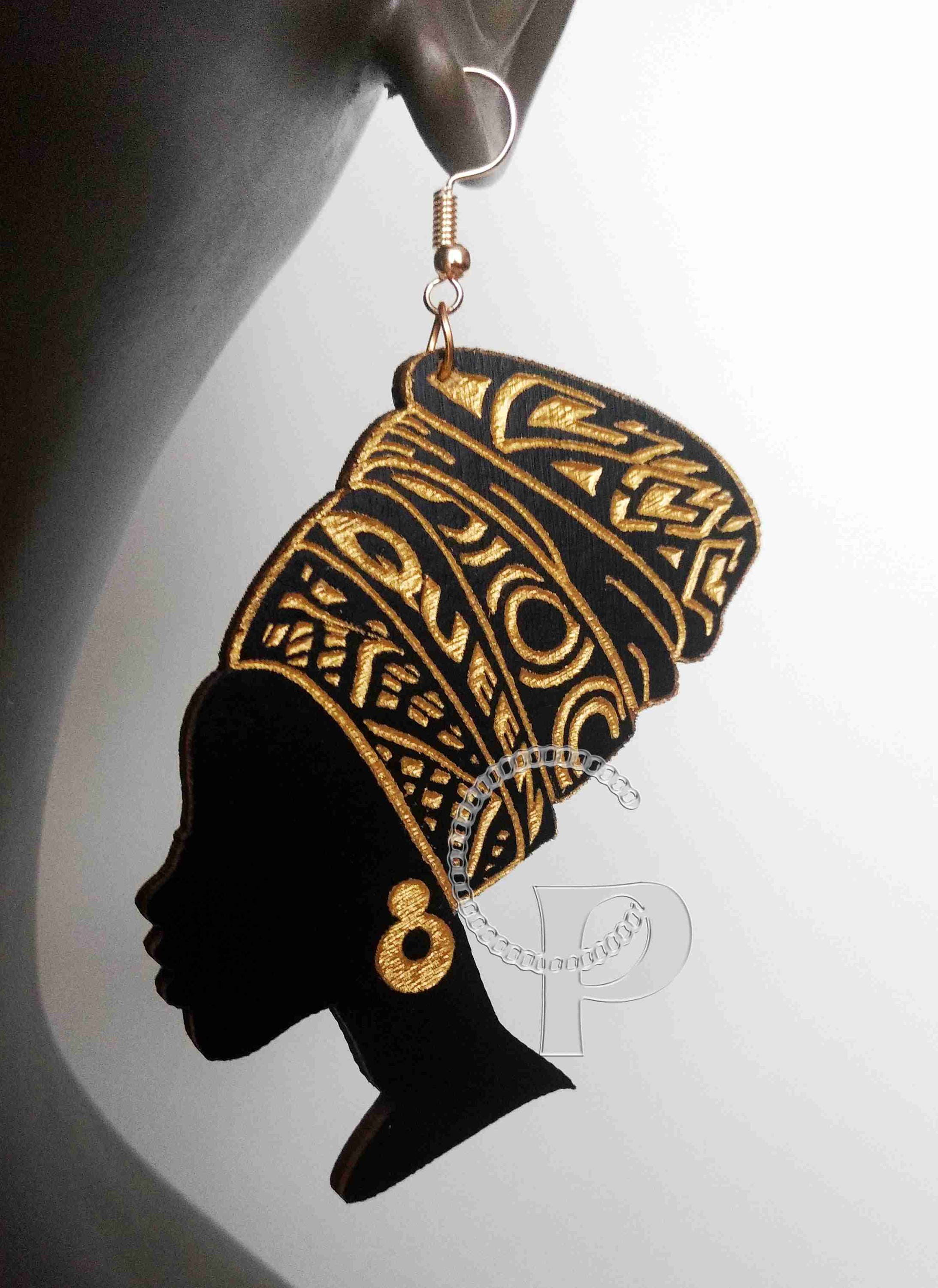 African woman Queen head wrap silhouette wooden engraved | Etsy