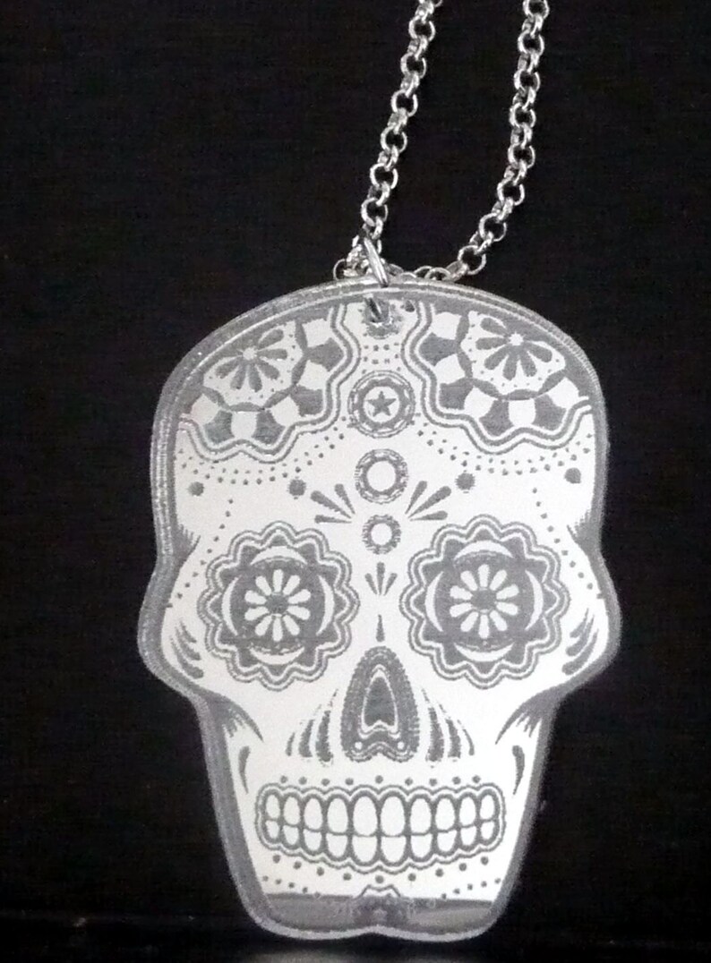 Laser Cut and Engraved Clear Acrylic or Mirror Sugar Skull - Etsy