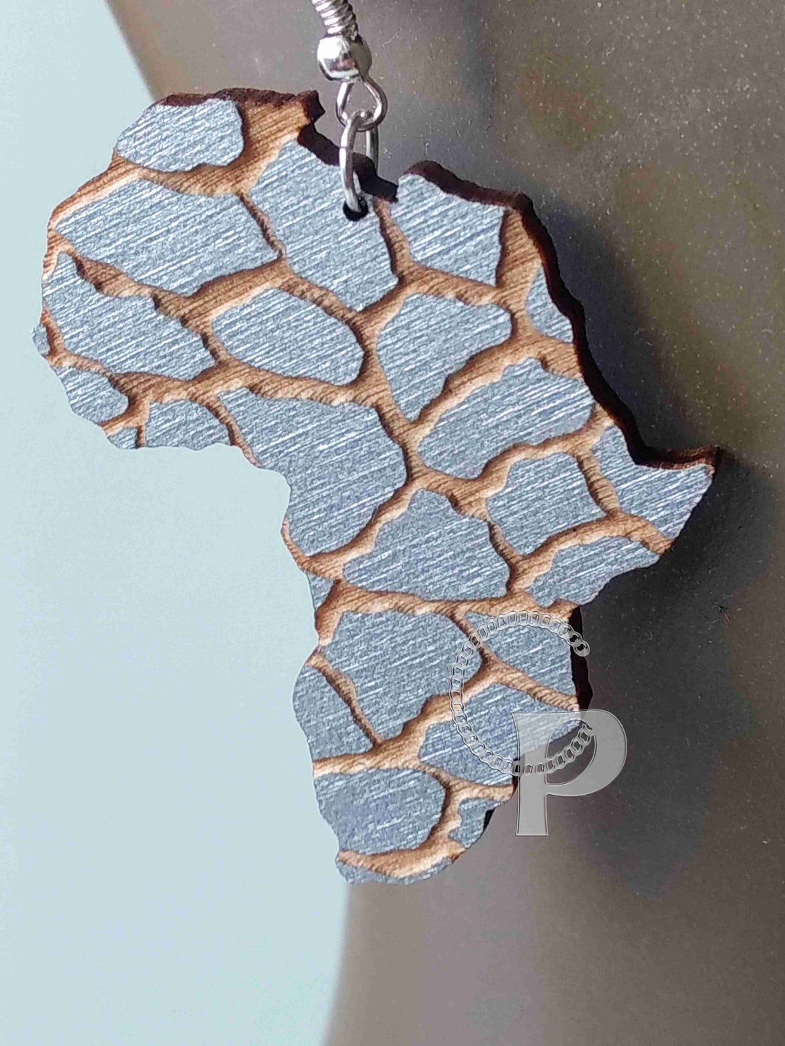 Africa Wooden Earrings With Animal Print African Map Engraved | Etsy