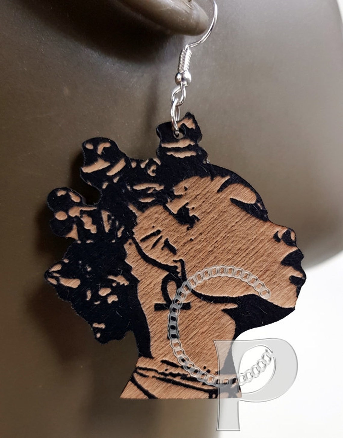 African Wood Earrings X 10 Afro Silhouette Wooden Engraved Natural Hair ...