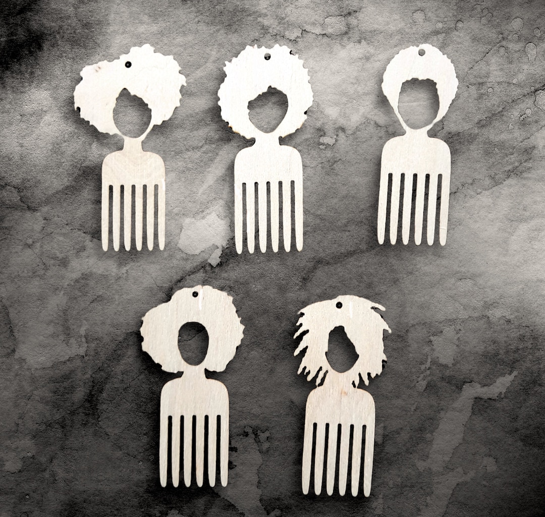 10 Plain Wooden Afro Pick Natural Hair Girl Shapes Jewelry Earrings ...