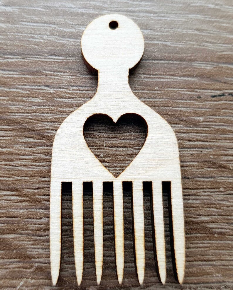 10 Plain Birch Wooden Africa Comb Heart Shapes for Jewelry Natural ...
