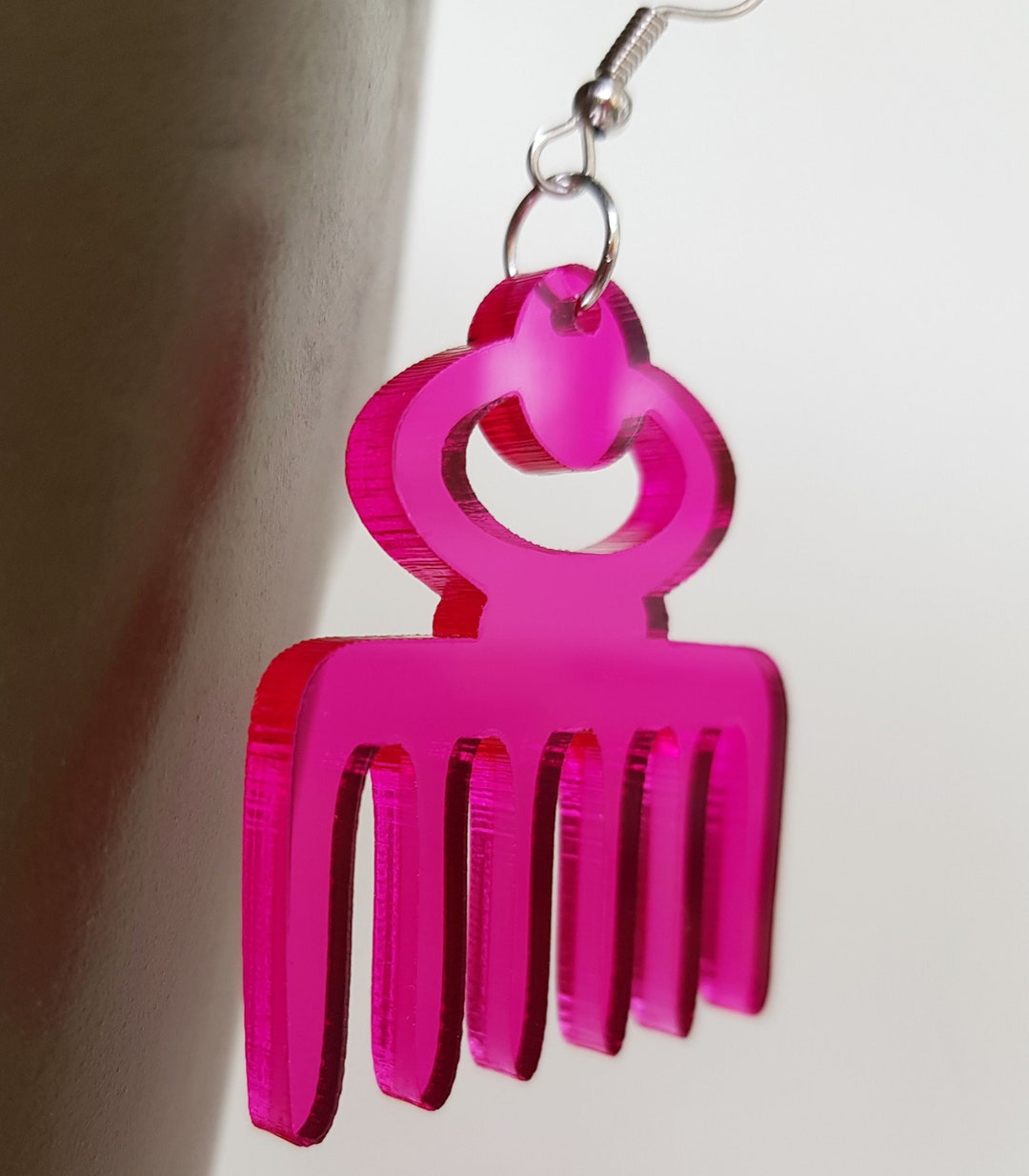 Duafe Earrings African Comb Adinkra Symbol Hair Pick Dangle Ethnic ...