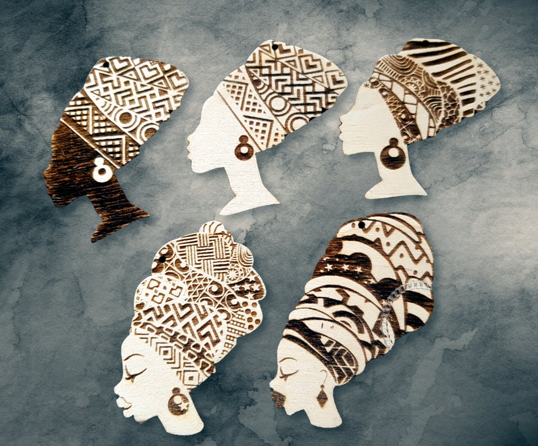 10 Plain Wooden Shapes African Queen Head Wrap Shapes Jewelry Earrings ...