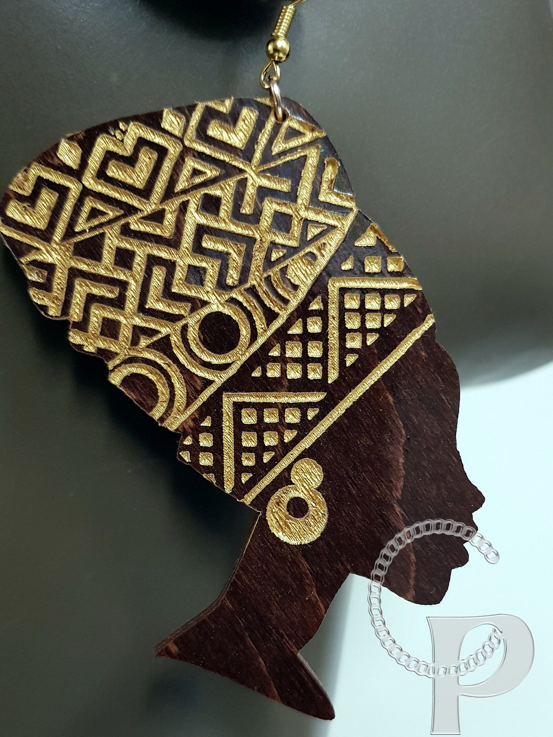 African Woman Queen Head Wrap Silhouette Wooden Engraved Wood Earrings ...