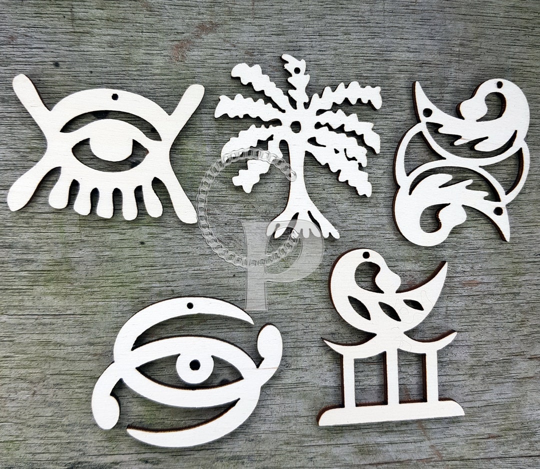 10 Adinkra Symbols Wood Cutout Shapes for Jewelry Earrings Making Large ...