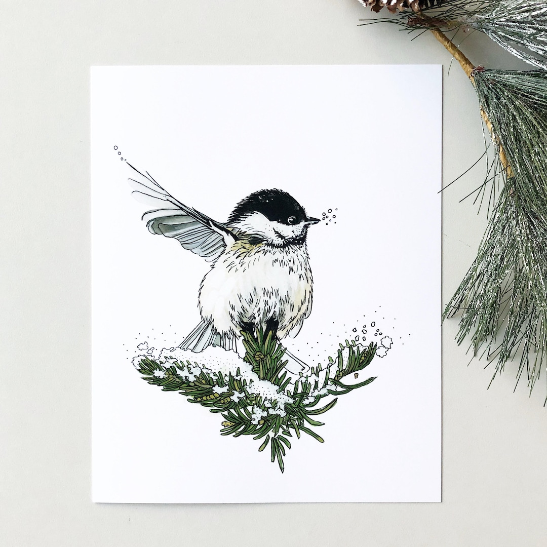 Winter Chickadee Print, 8"x10" Art Print, Watercolour, Woodland, Kelly ...
