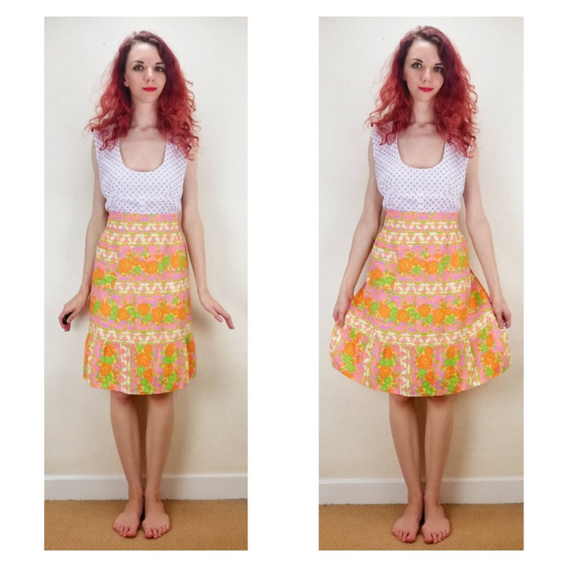 Vintage 60s Apron // 70s Floral Apron // Homemade Half Apron ...