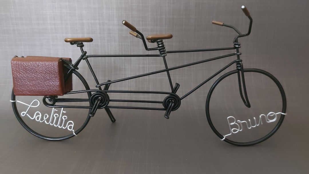 Miniature Aluminum Wire Tandem Bike With Leather Panniers - Etsy