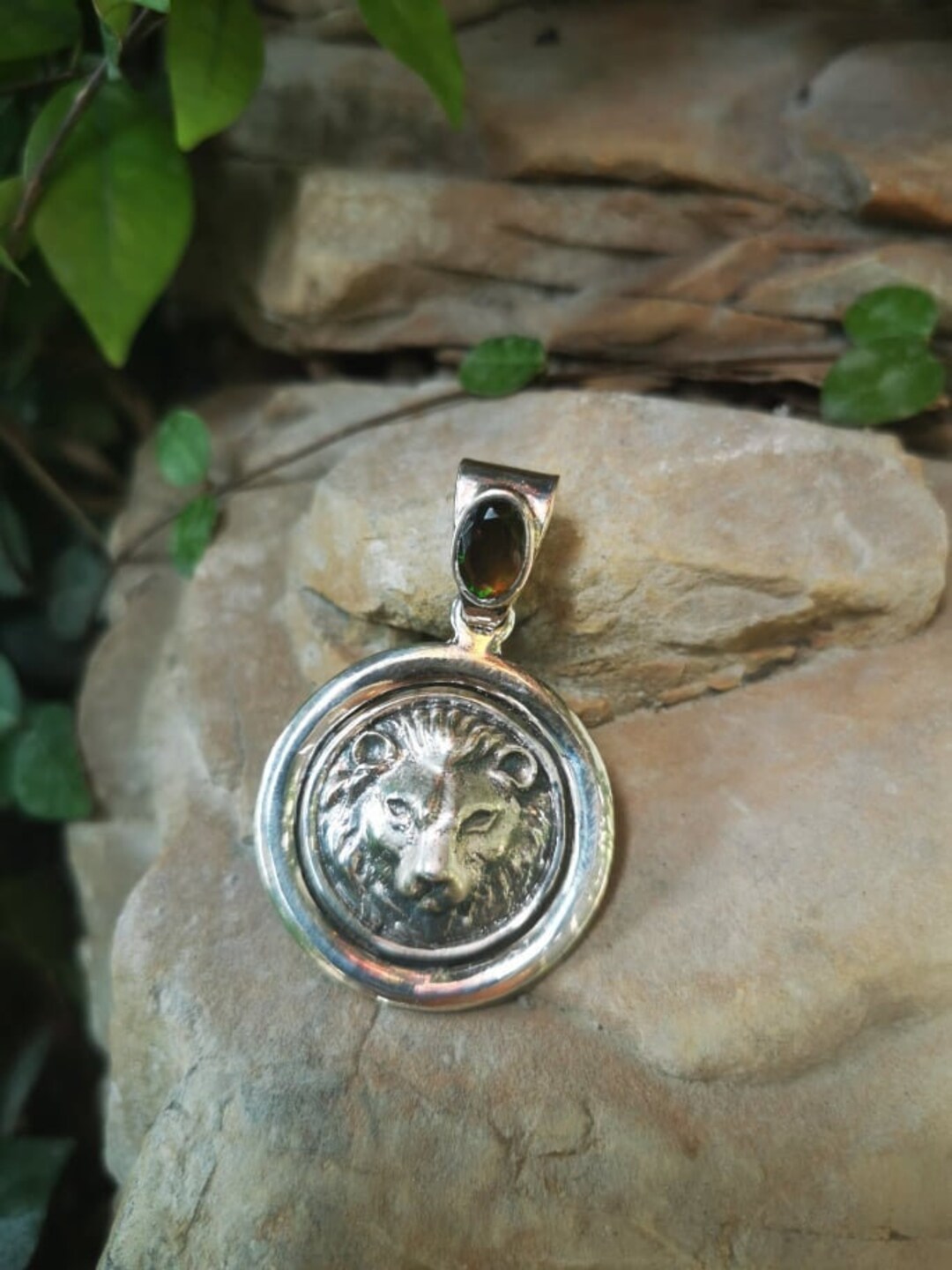 Lion Pendant With Black Opal - Etsy