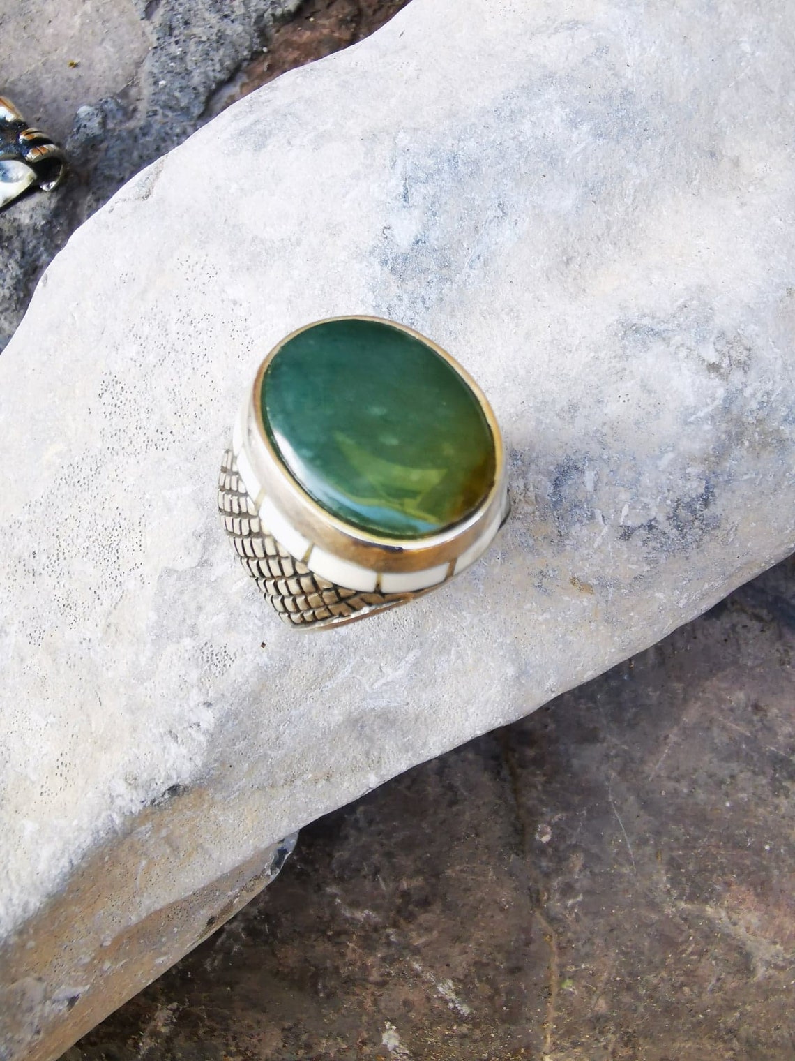 Guatemala blue jade ring in silver .925 size 11 | Etsy