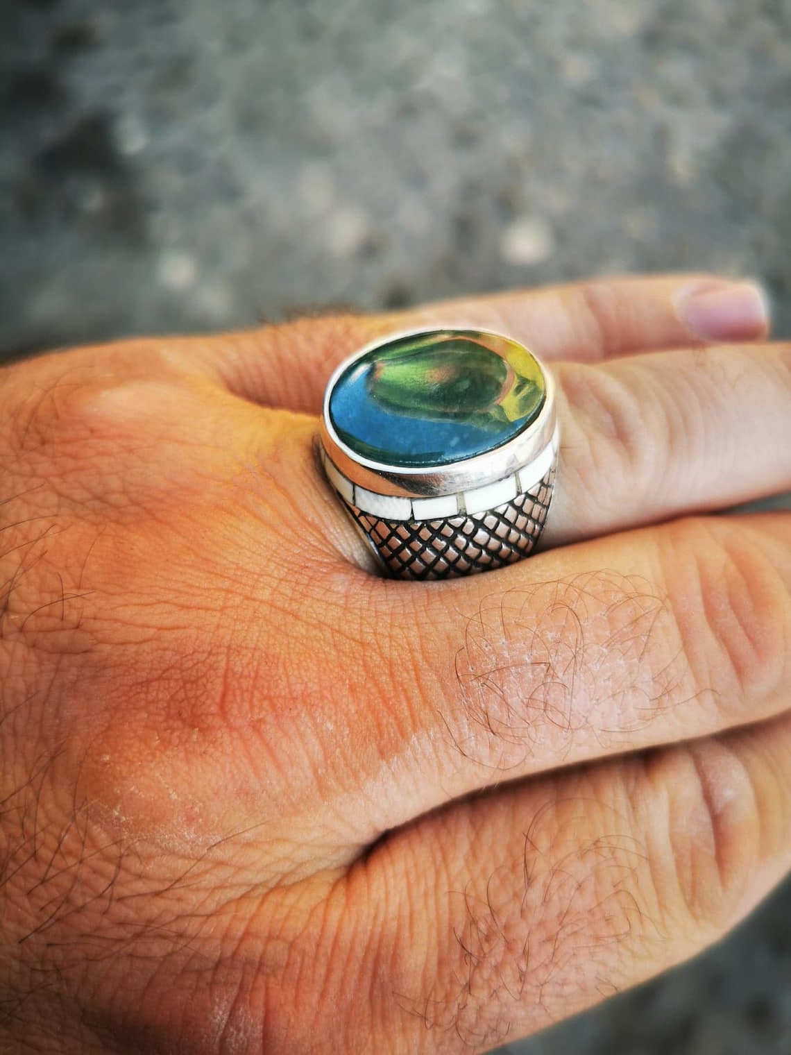 Guatemala blue jade ring in silver .925 size 11 | Etsy