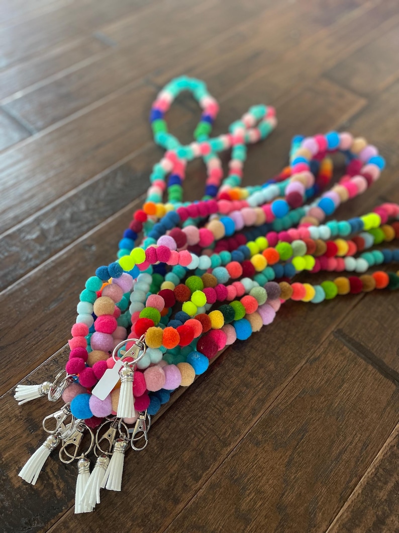 Pom Pom Lanyard | Keychain, Key Holder, Badge Holder - Etsy