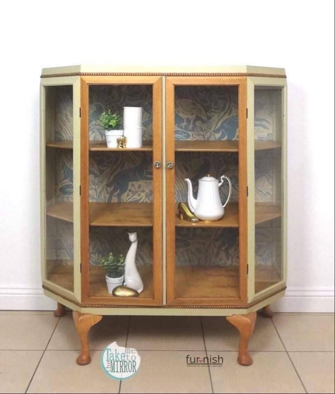 Large Restyled Oak Bow Fronted Vintage Display Cabinet St Judes ...