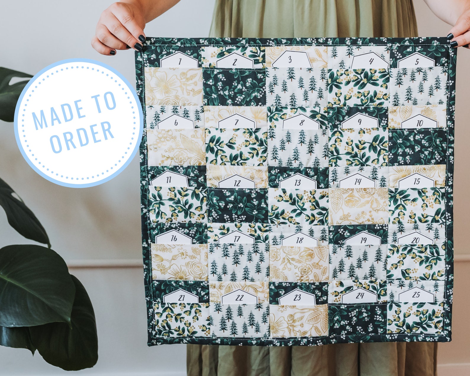 Green and Gold Christmas Quilted Advent Calendar, Christmas for Kids ...