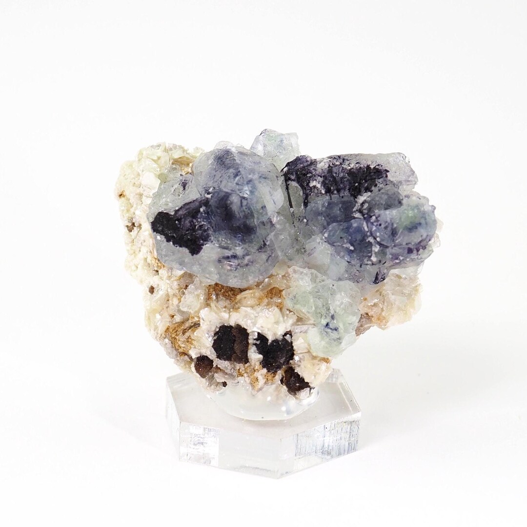 Fluorite Crystals on Muscovite and Tourmaline Stone Mineral Specimen ...