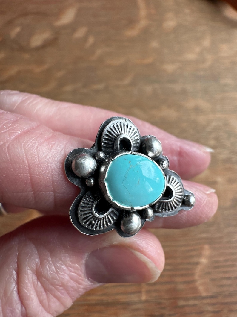 Blue Turquoise Artisan Rings, Rustic Texture Band, Solid STERLING ...