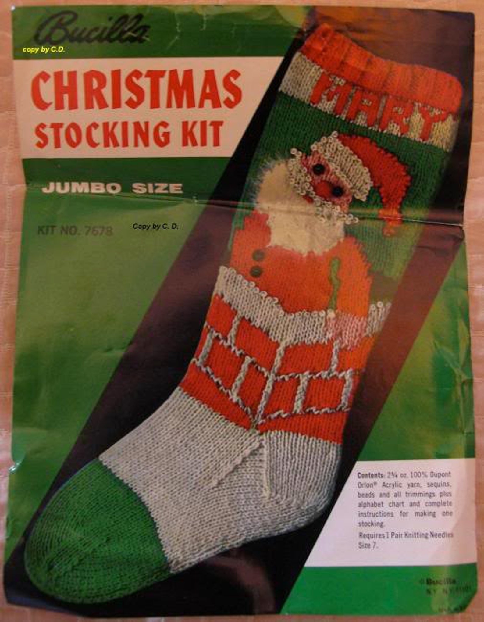 ONE Vintage Knit Christmas Santa Stocking Pattern COPY From the 60's 70 ...