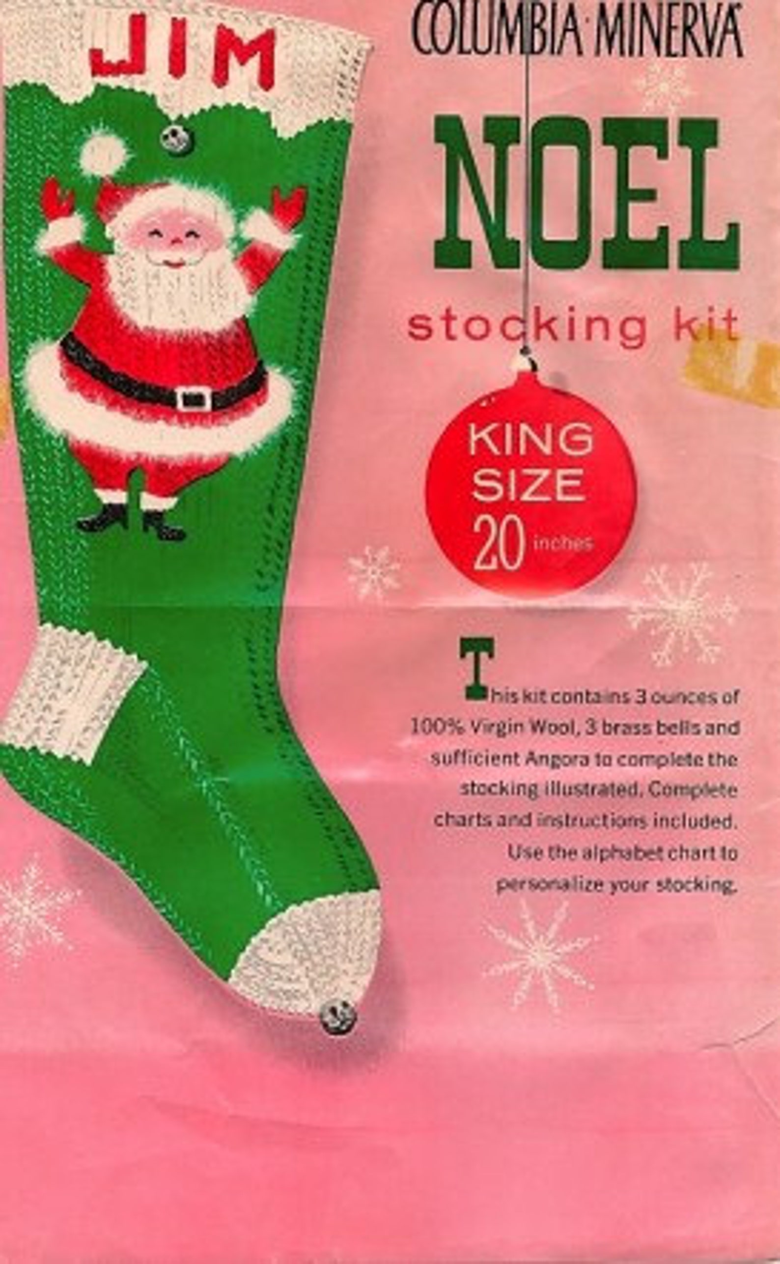 ONE Vintage Knit Christmas Santa Stocking Pattern COPY From the 60's 70 ...