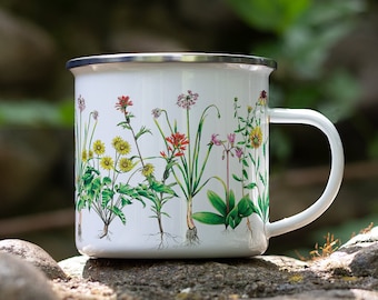 Wildflower Graphic Camping Mug, Hand Drawn Nature-inspired Botanical ...