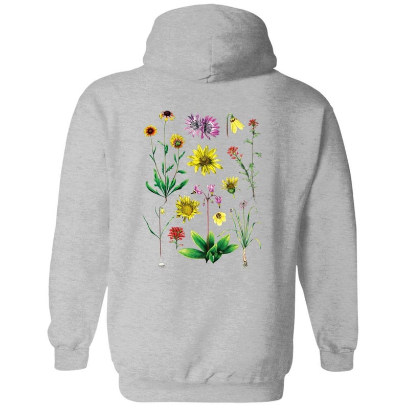 Wildflower Zip Hoodie Sweatshirt, Botanical Hoodie Sweatshirt, Floral ...