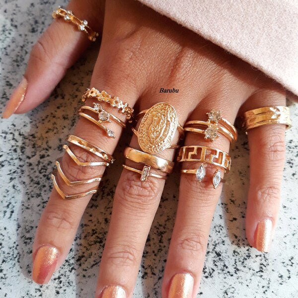 Gemstone Ring Set - Etsy