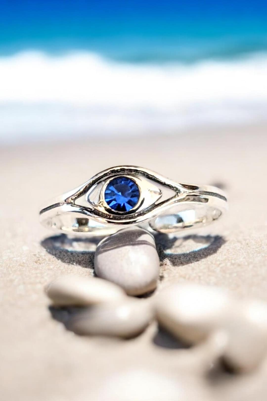 Sterling Silver Adjustable Evil Eye Toe Ring: Blue Sapphire Gemstone - Etsy