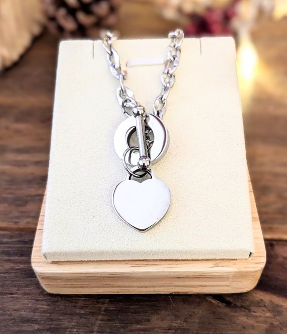 Personalised Silver Heart Charm Toggle Necklace Chunky Silver Heart Pendant Necklace Anniversary Birthday Friendship Keepsake Gift for Her Etsy