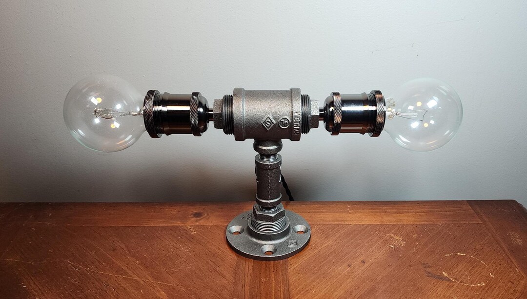Industrial Dual-socket Pipe Lamp – Handmade Steampunk Desk Light With ...