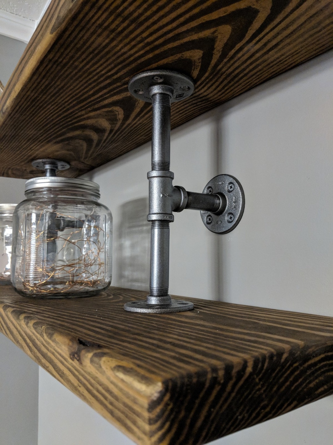 Rustic Iron Industrial Pipe Shelf Bracket - Etsy