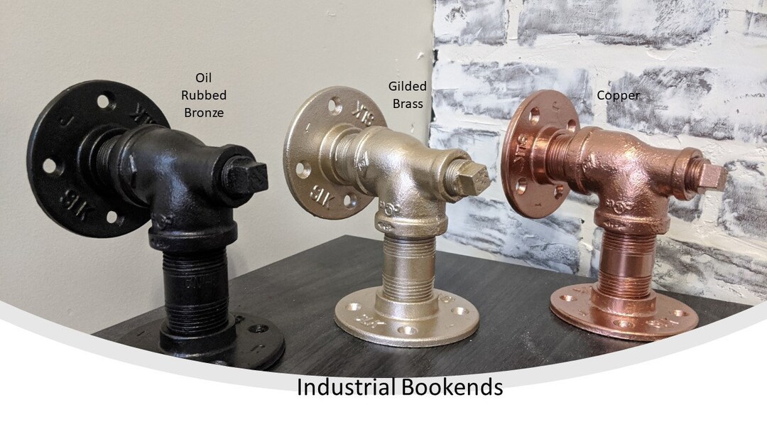 Bookends Industrial Pipe Book Ends Rustic Decor Industrial Pipe Decor ...
