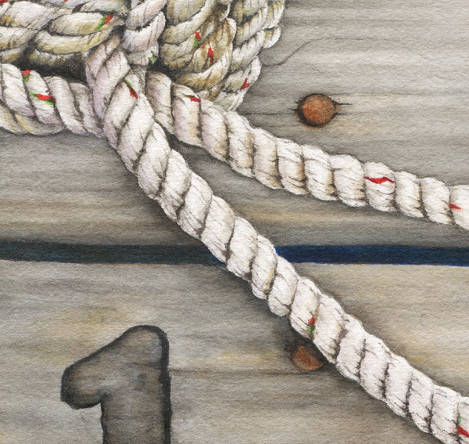 8x10 Giclee Print Realistic Watercolor Painting Boat Rope Sailor's Knot ...