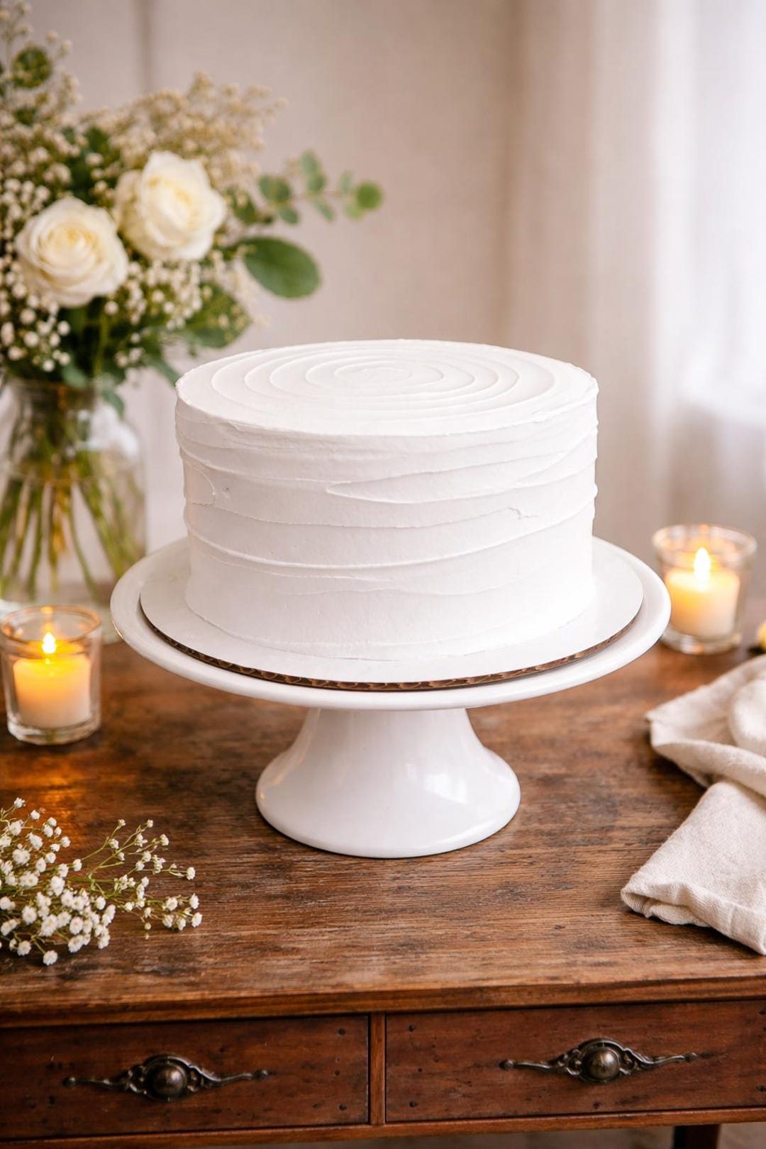White Fake Cake 8 Inch Round With Ridged Icing Fake Food Prop Faux Cake ...