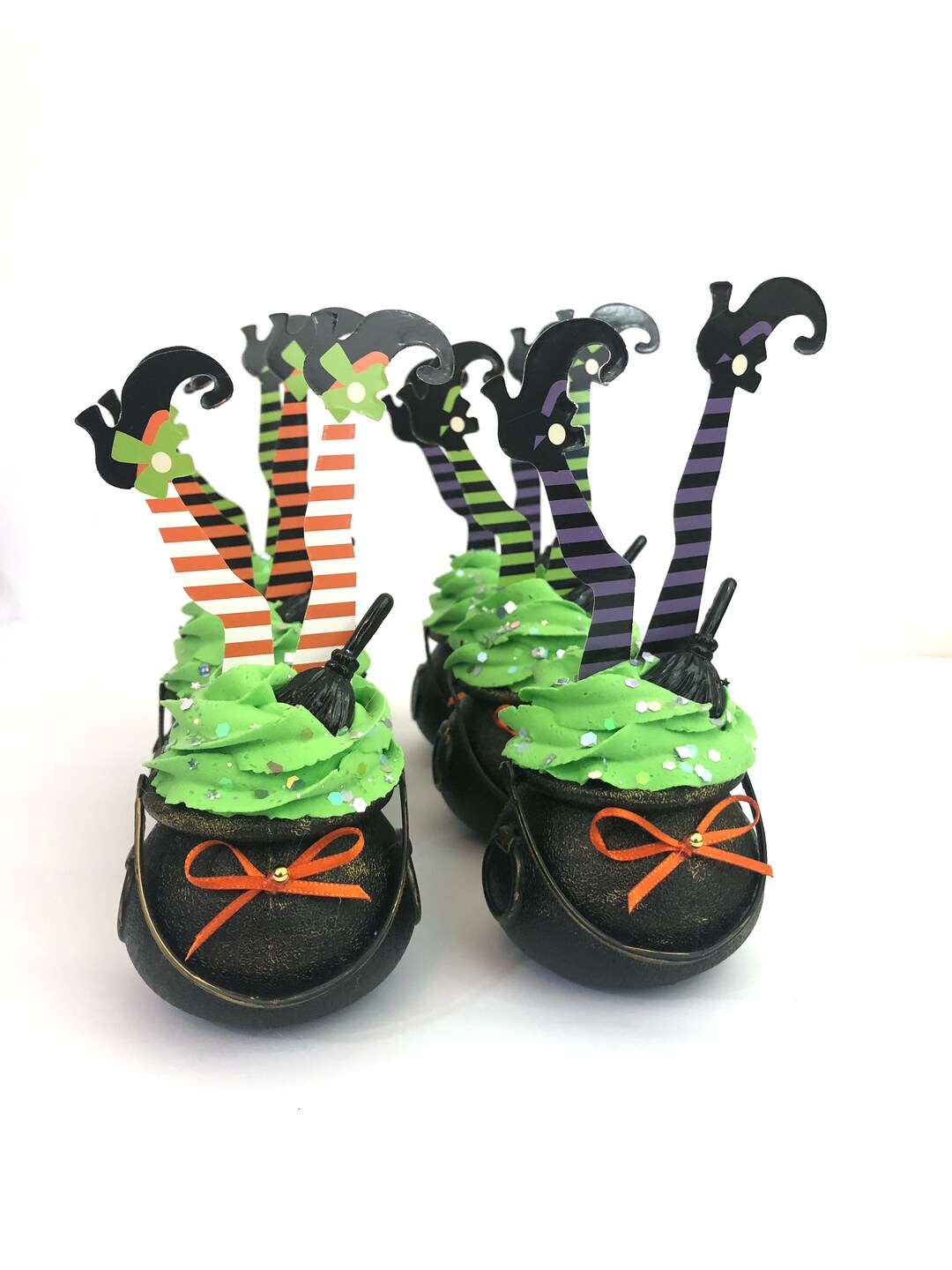 Halloween Striped Witches Legs Fake Cupcake, Halloween Tiered Tray ...