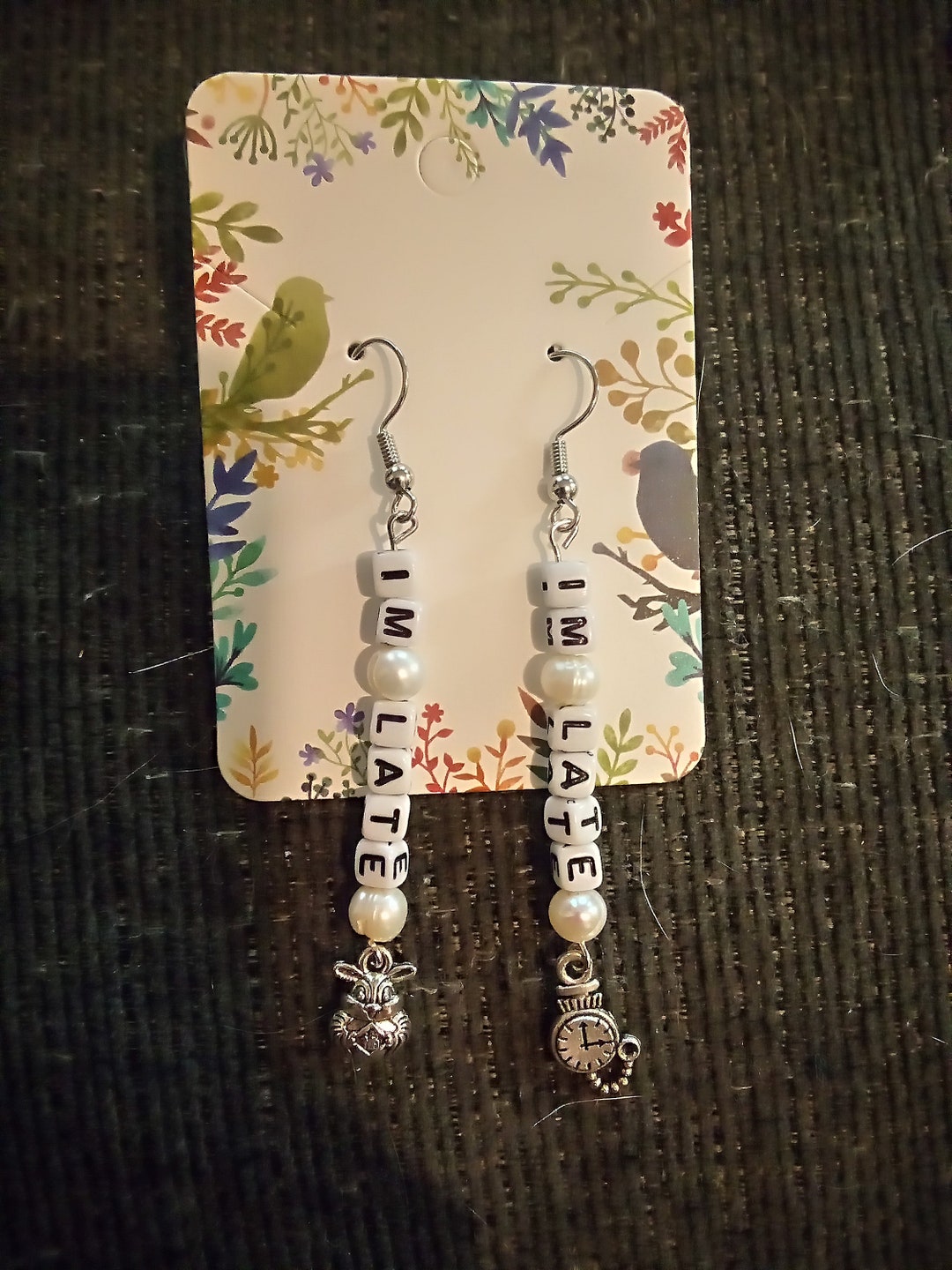 Alice in Wonderland Rabbit and Stopwatch Clock Earrings With Real ...