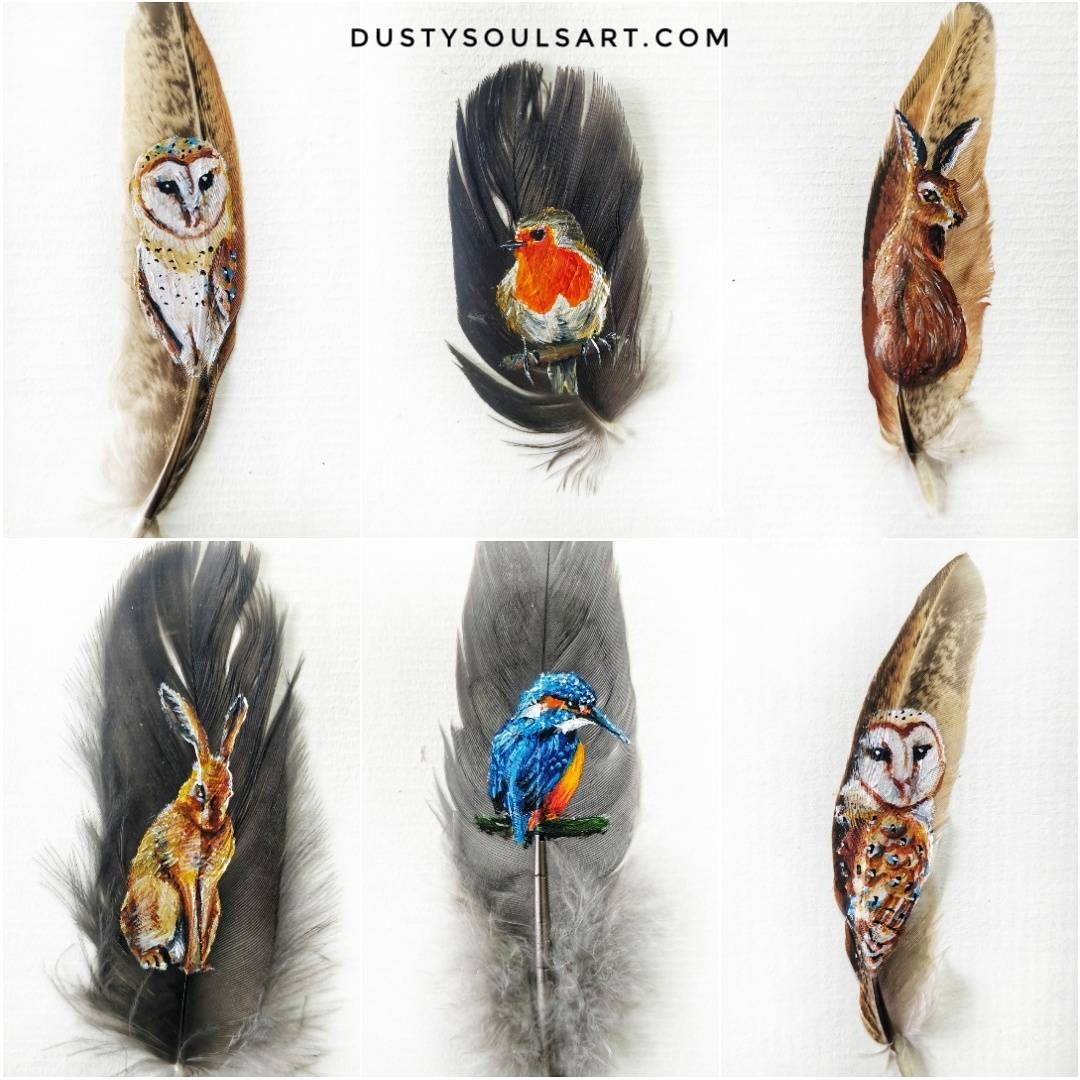 Hand Painted Feather Art Commission Custom Design to Order. - Etsy
