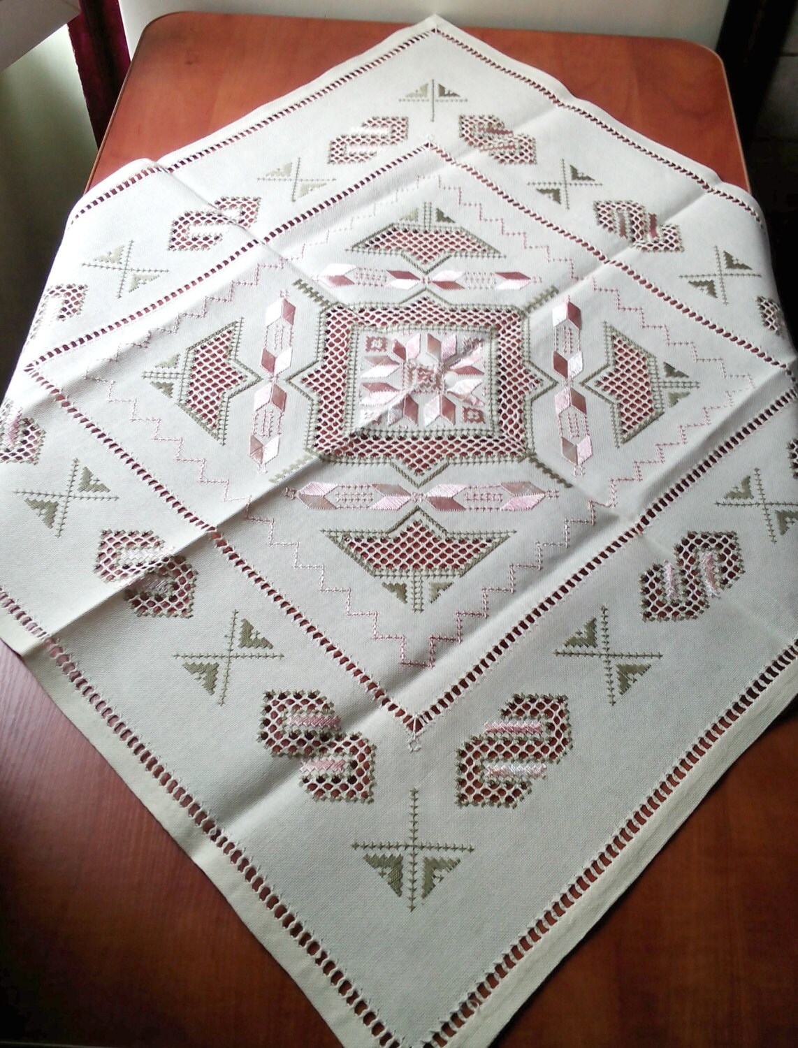 Pastel Rose Green Traditional Transylvanian Cream Linen Hand Embroidery ...