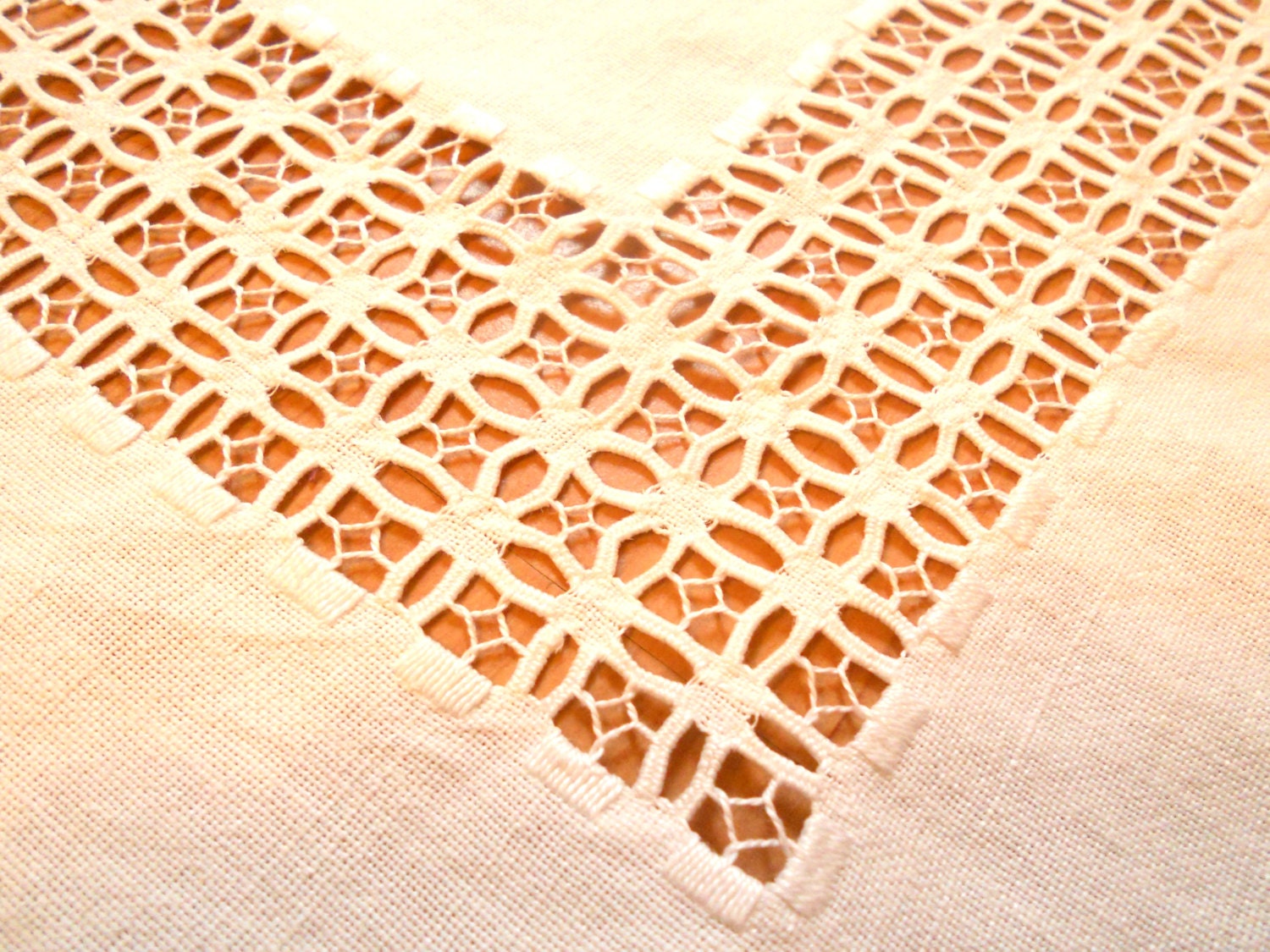 Vintage White Hand Embroidery Lace Tablecloth Centerpiece READY TO SHIP ...