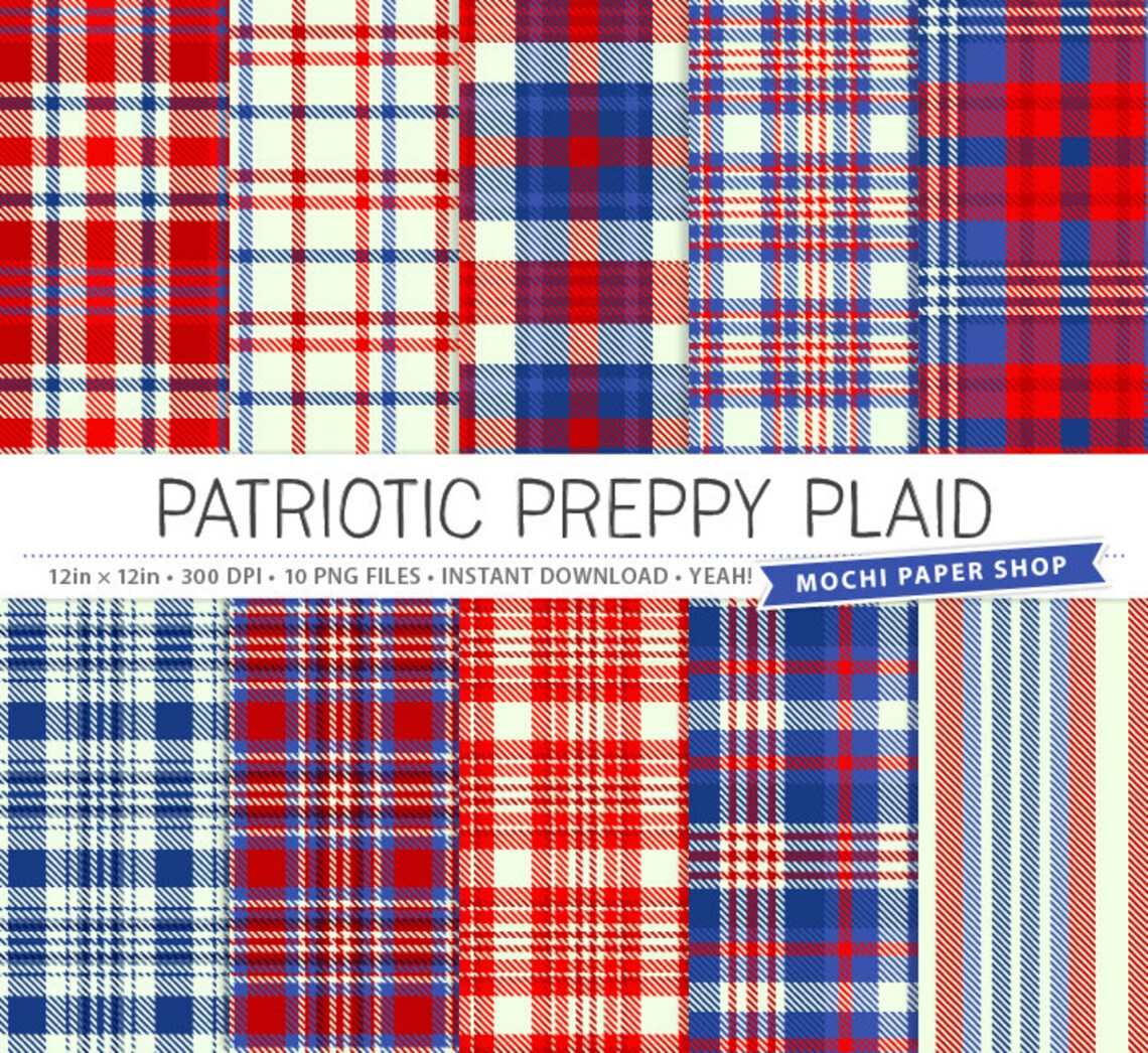 Patriotic Plaid Digital Paper Preppy Plaid Background Red | Etsy