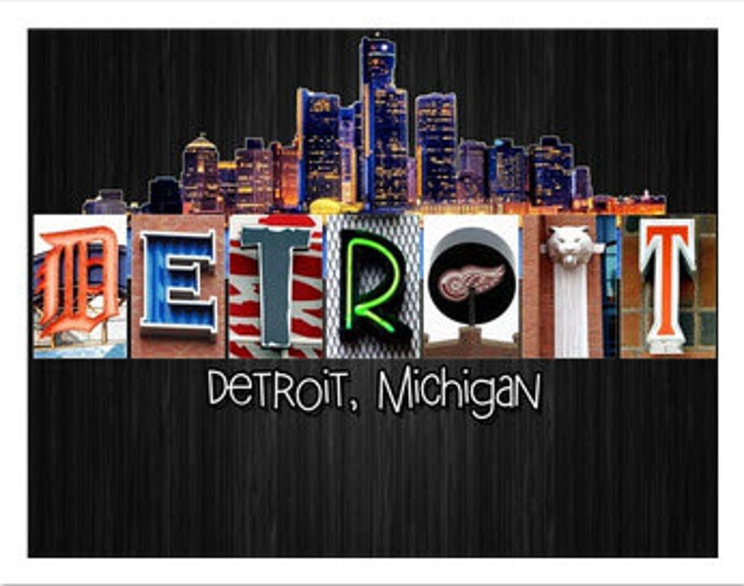 DETROIT Word Art Poster Board 11x14, 16x20, 20x30 Sizes - Michigan ...