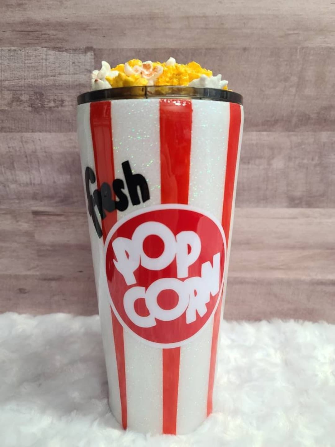 Popcorn Tumbler With Fake Popcorn on Top, Movie, Theater, Fun Gift, Red ...
