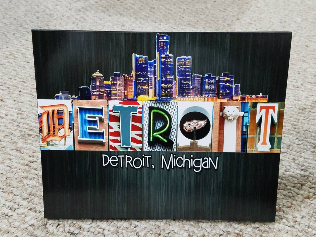 Detroit Skyline Wood Panel Art | Letter Art, Hang on Wall or Display on ...