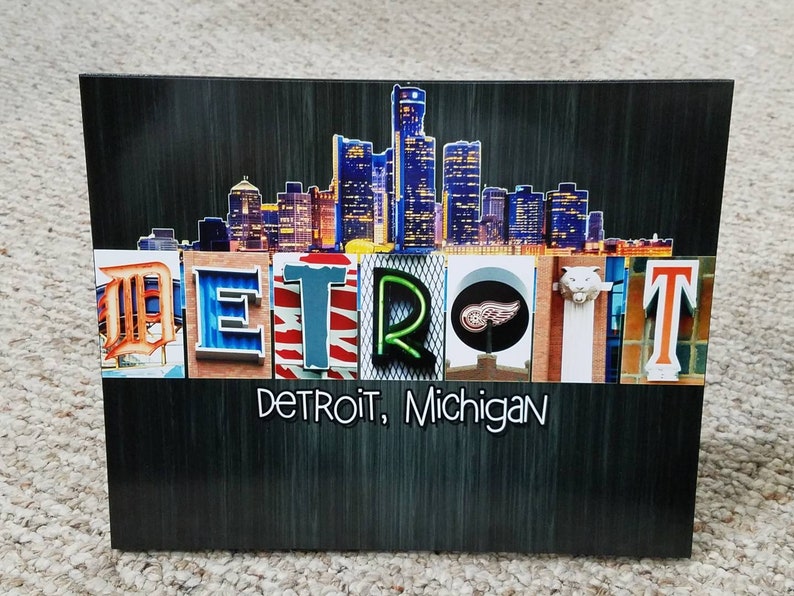 Detroit Skyline Wood Panel Art | Letter Art, Hang on Wall or Display on ...