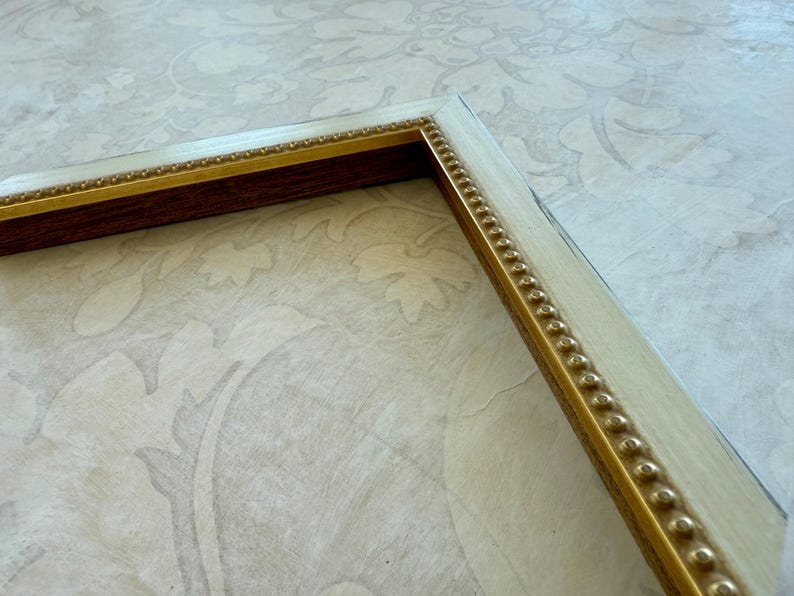 Antique White Picture Frame W/ Gold Bead- Custom Picture Frame- A5 A4 ...