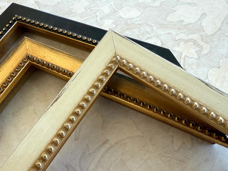 Antique White Picture Frame W/ Gold Bead- Custom Picture Frame- A5 A4 ...