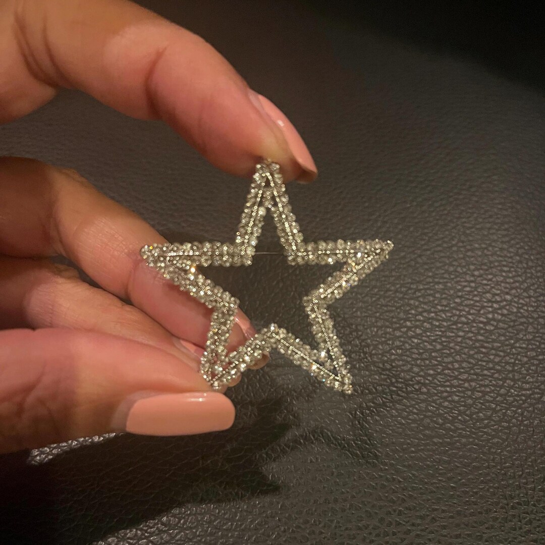 Silver Star Pin, Rhinestone Star Brooch, 2.7" Tall Star Pin - Etsy